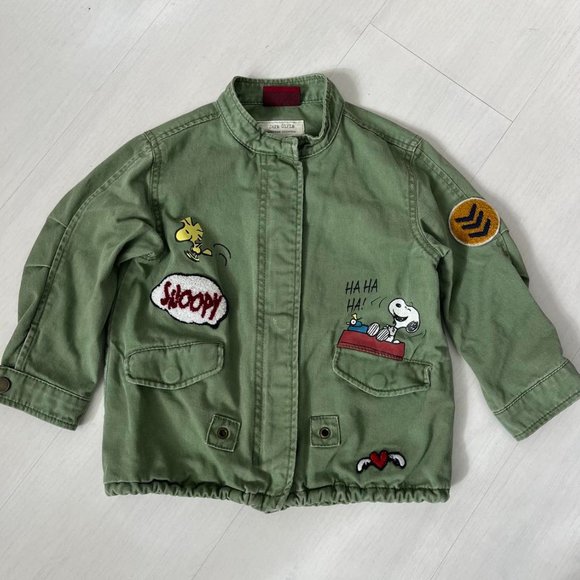 Zara | Jackets & Coats | Snoopy Zara Army Green Jacket Woodstock ...